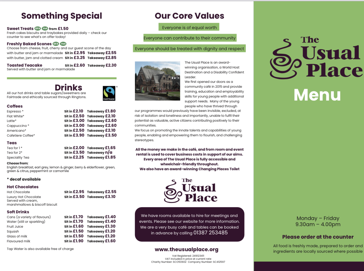 Cafe Menu – The Usual Place