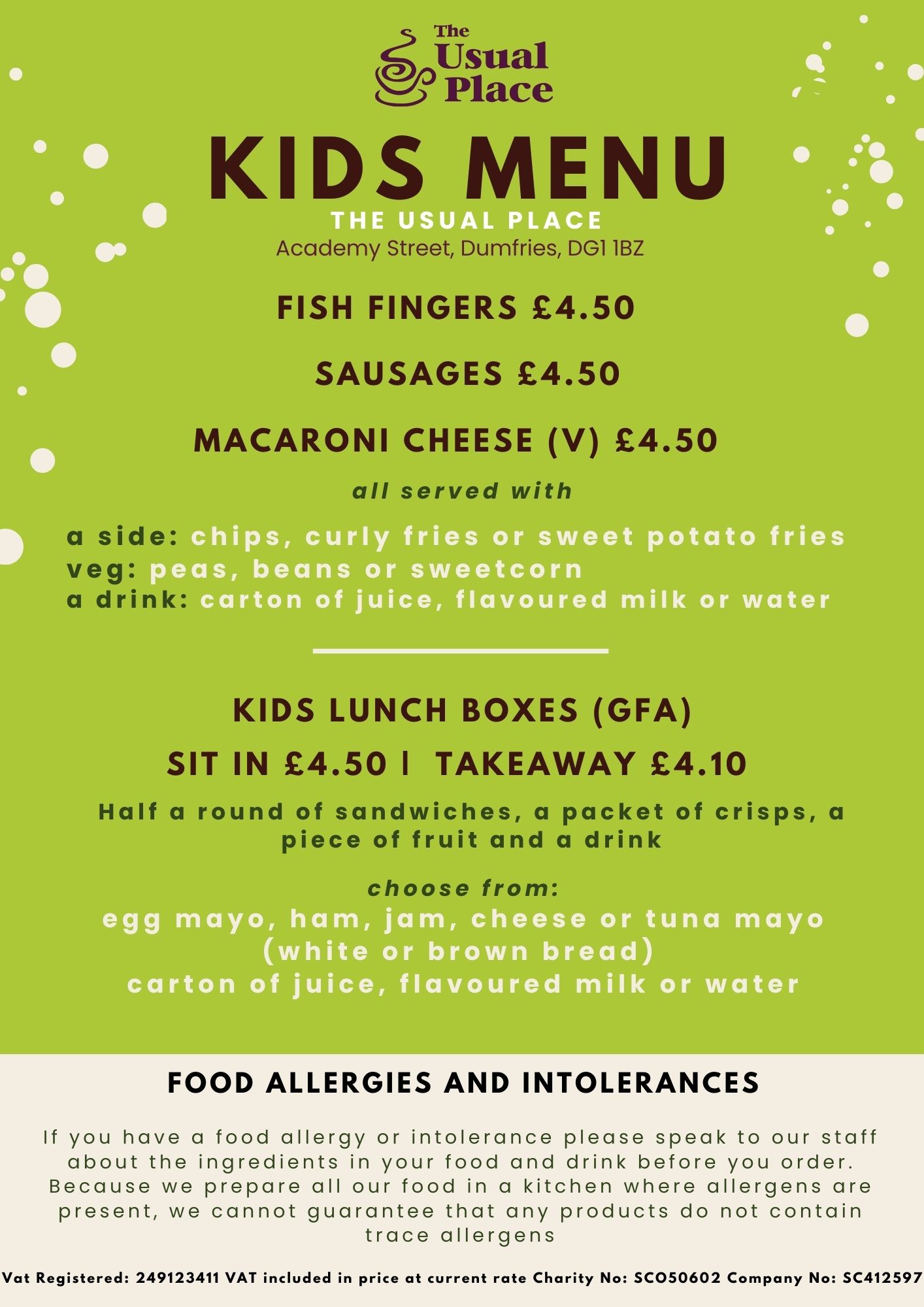 Cafe Menu – The Usual Place